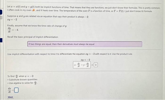Solved Let x=x(t) and y=y(t) both be implicit functions of | Chegg.com