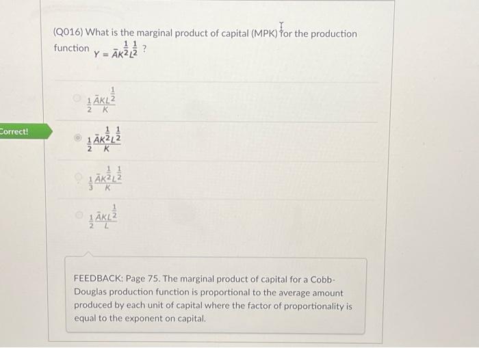 Solved Correct! (Q016) What is the marginal product of | Chegg.com