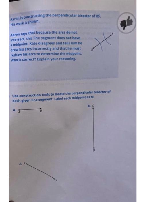 Solved Aaron is constructing the perpendicular bisector of | Chegg.com