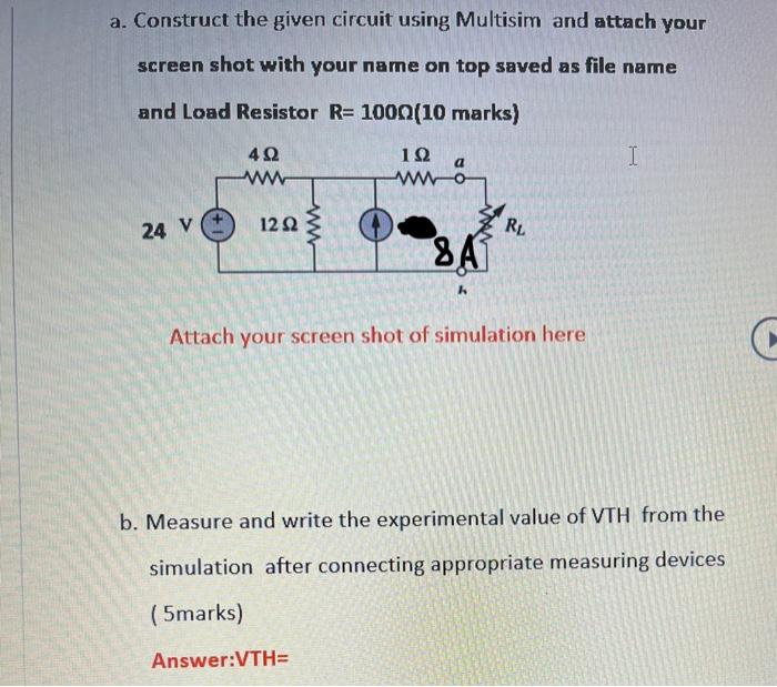 Solved a. Construct the given circuit using Multisim and | Chegg.com