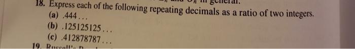 Solved 18. Express each of the following repeating decimals | Chegg.com