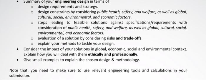 Solved Summary of your engineering design in terms of o | Chegg.com
