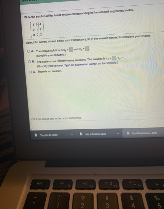 Solved Write the solution of the linear system corresponding | Chegg.com