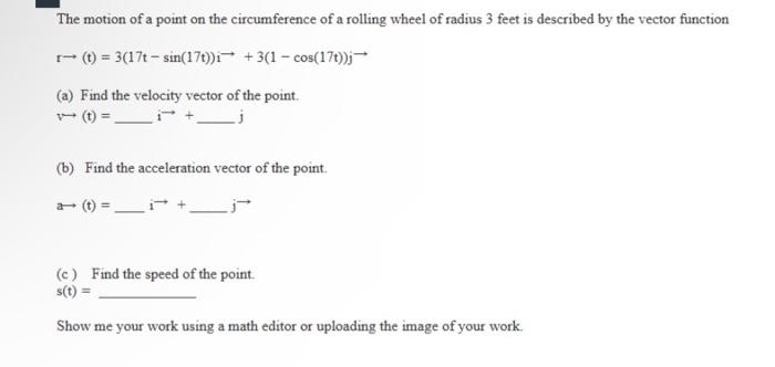 Solved The motion of a point on the circumference of a | Chegg.com