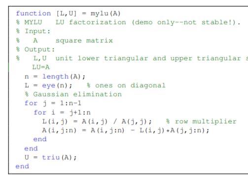 Solved Exercise. Write a MATLAB function myplu for PLU | Chegg.com