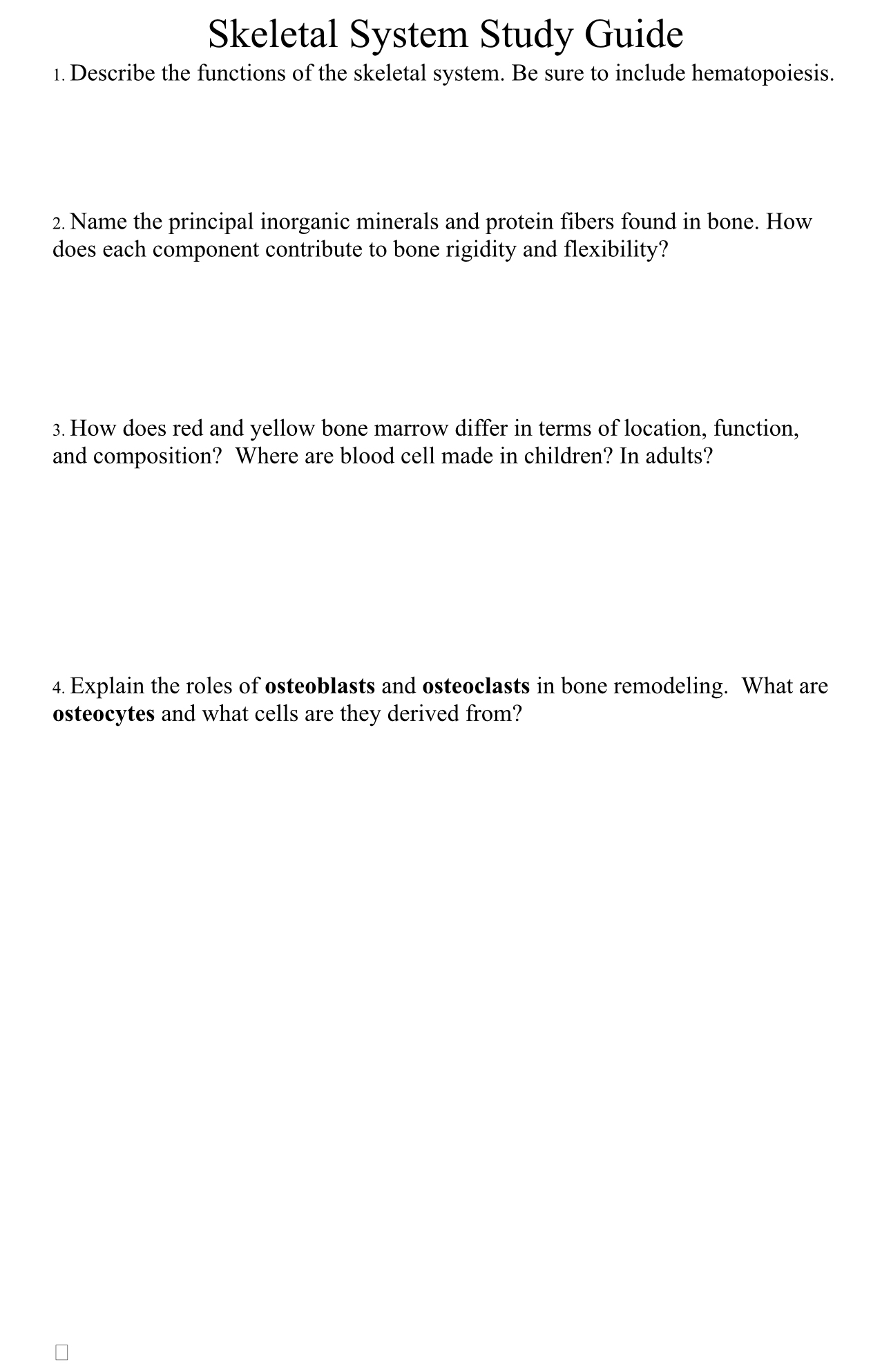 Solved Skeletal System Study GuideDescribe the functions of | Chegg.com