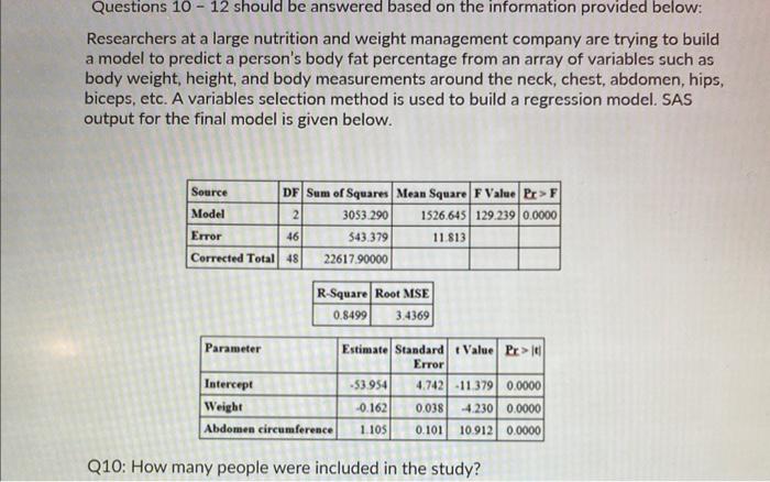 Solved Questions 10−12 should be answered based on the | Chegg.com