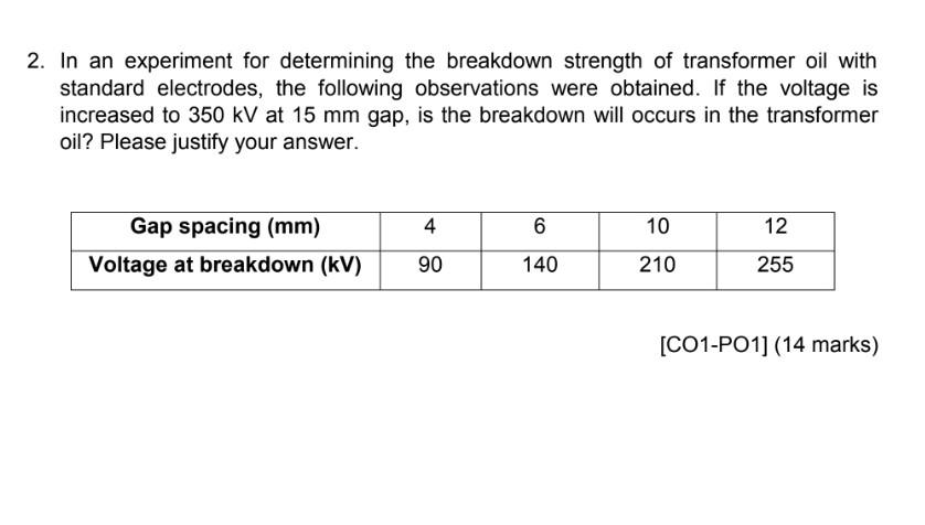 Solved In an experiment for determining the breakdown | Chegg.com