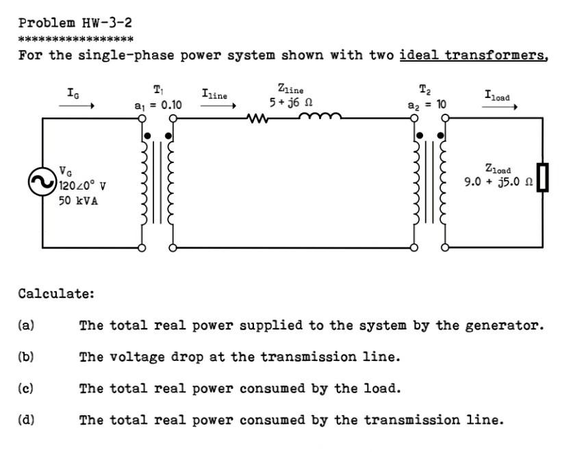 Solved Problem HW-3-2 For the single-phase power system | Chegg.com