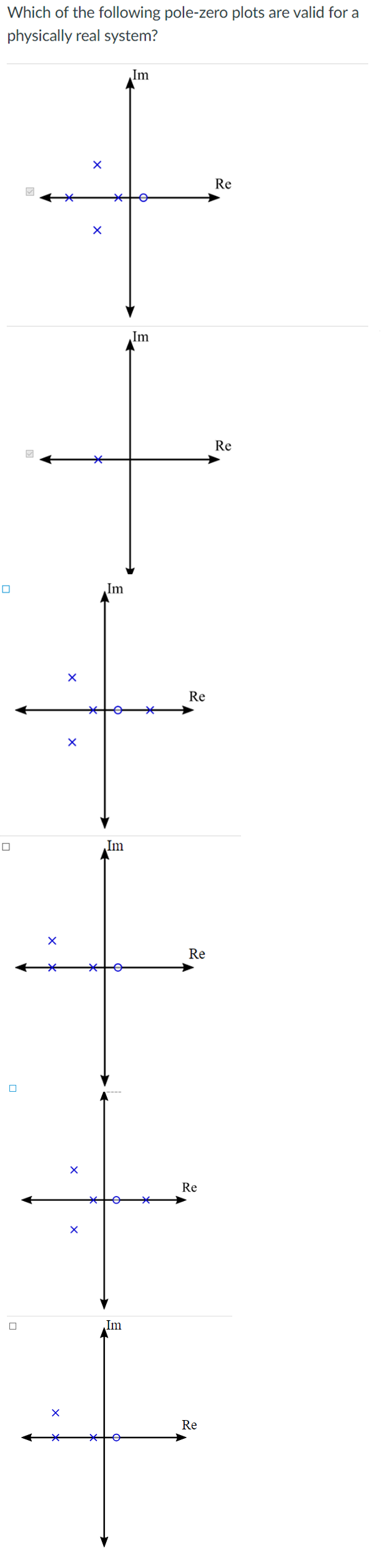 Solved Which of the following pole-zero plots are valid for | Chegg.com