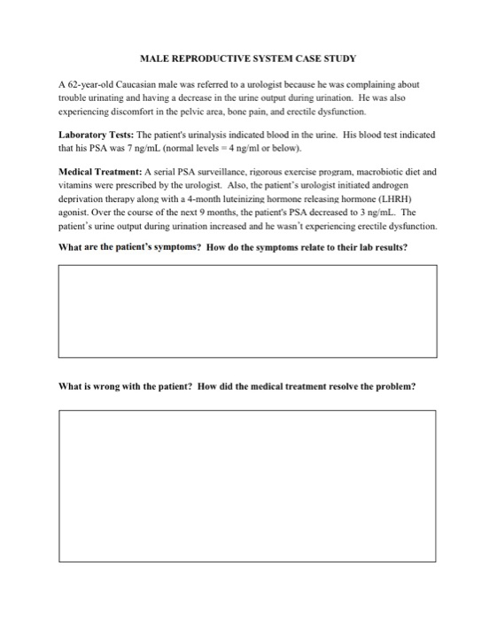 Solved MALE REPRODUCTIVE SYSTEM CASE STUDY A 62-year-old | Chegg.com