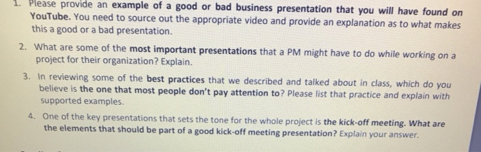 1. Please provide an example of a good or bad | Chegg.com