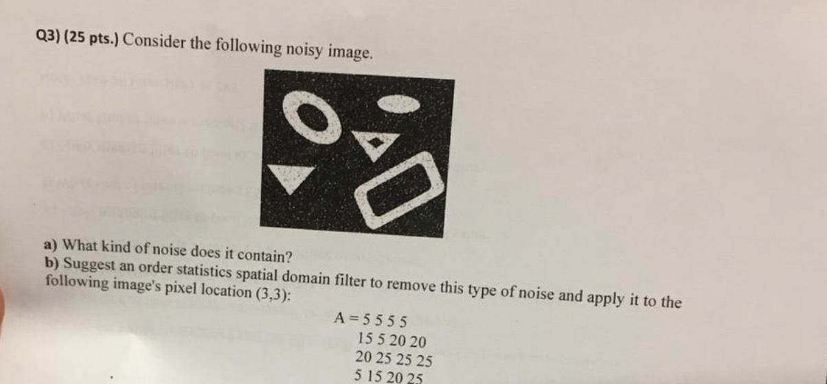 Solved Q3) (25 ﻿pts.) ﻿Consider the following noisy image.a) | Chegg.com