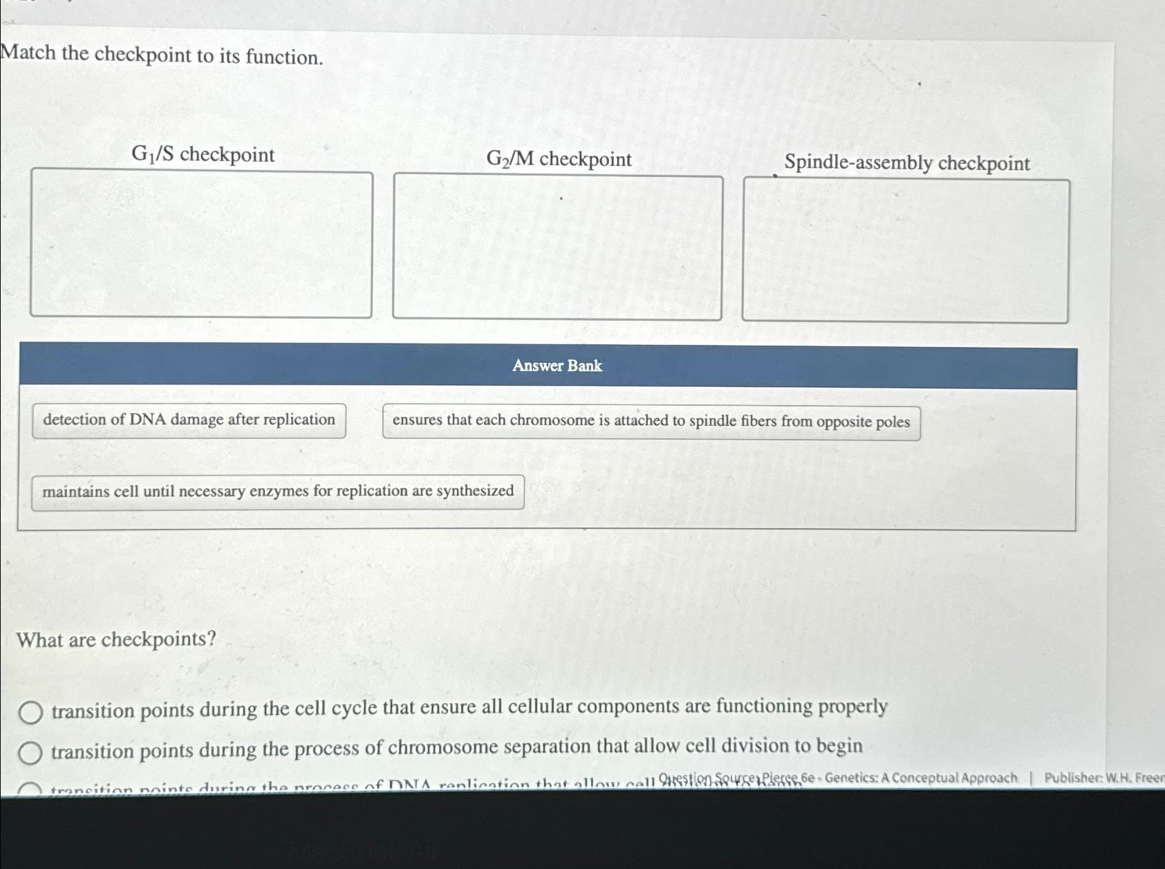 Solved Match the checkpoint to its function.G1S | Chegg.com