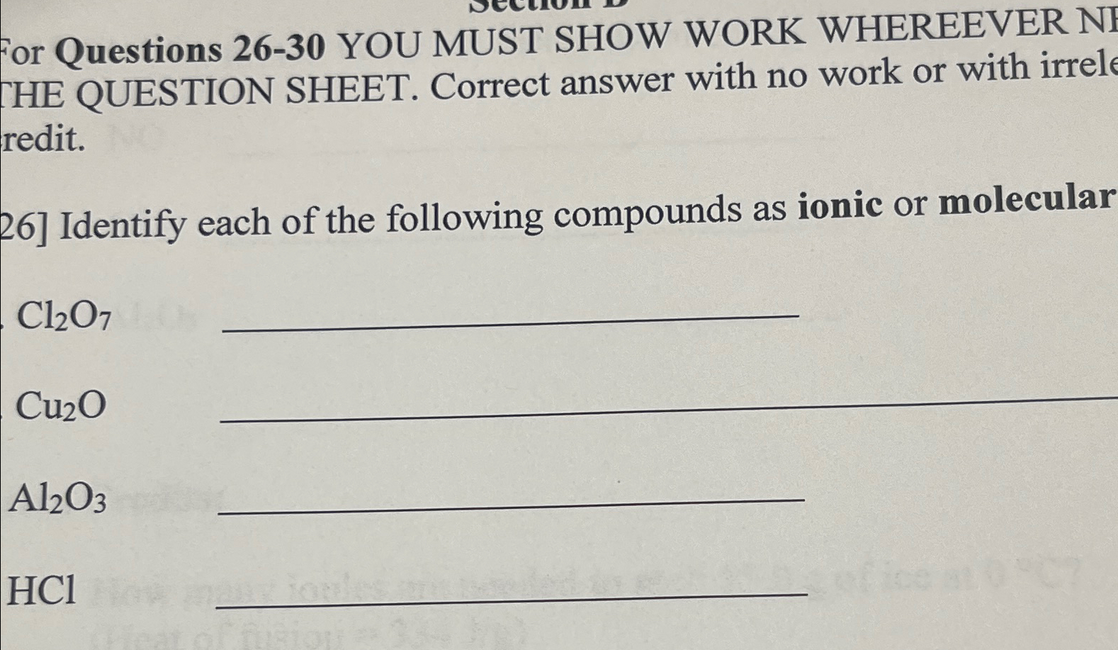 Solved For Questions 26-30 ﻿YOU MUST SHOW WORK WHEREEVER N | Chegg.com
