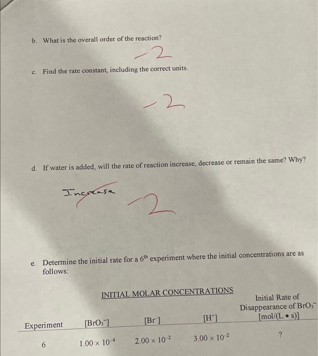Solved 2. Given the following reaction and data: | Chegg.com