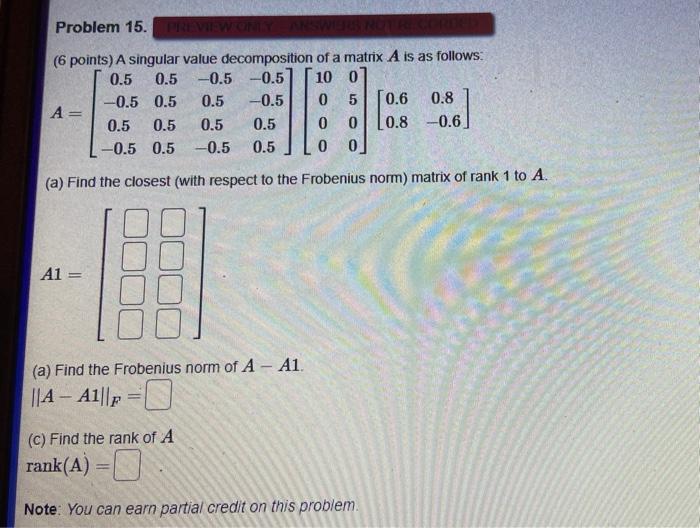 Solved Problem 15. (6 points) A singular value decomposition | Chegg.com