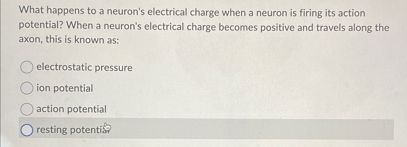 Solved What happens to a neuron's electrical charge when a | Chegg.com