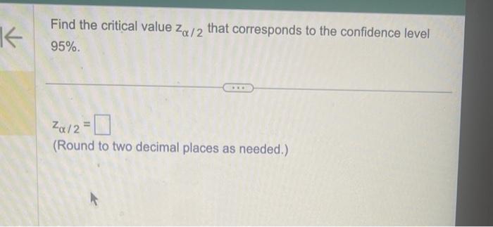 Solved Find the critical value zα/2 that corresponds to the | Chegg.com