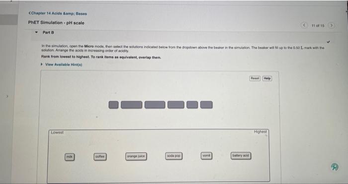 Solved Chapter 14 Acids &: Bases PHET Simulation - pH | Chegg.com