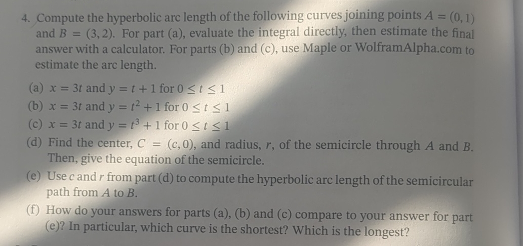 Solved Compute the hyperbolic arc length of the following | Chegg.com