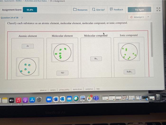 Solved classify each substance as an atomic | Chegg.com