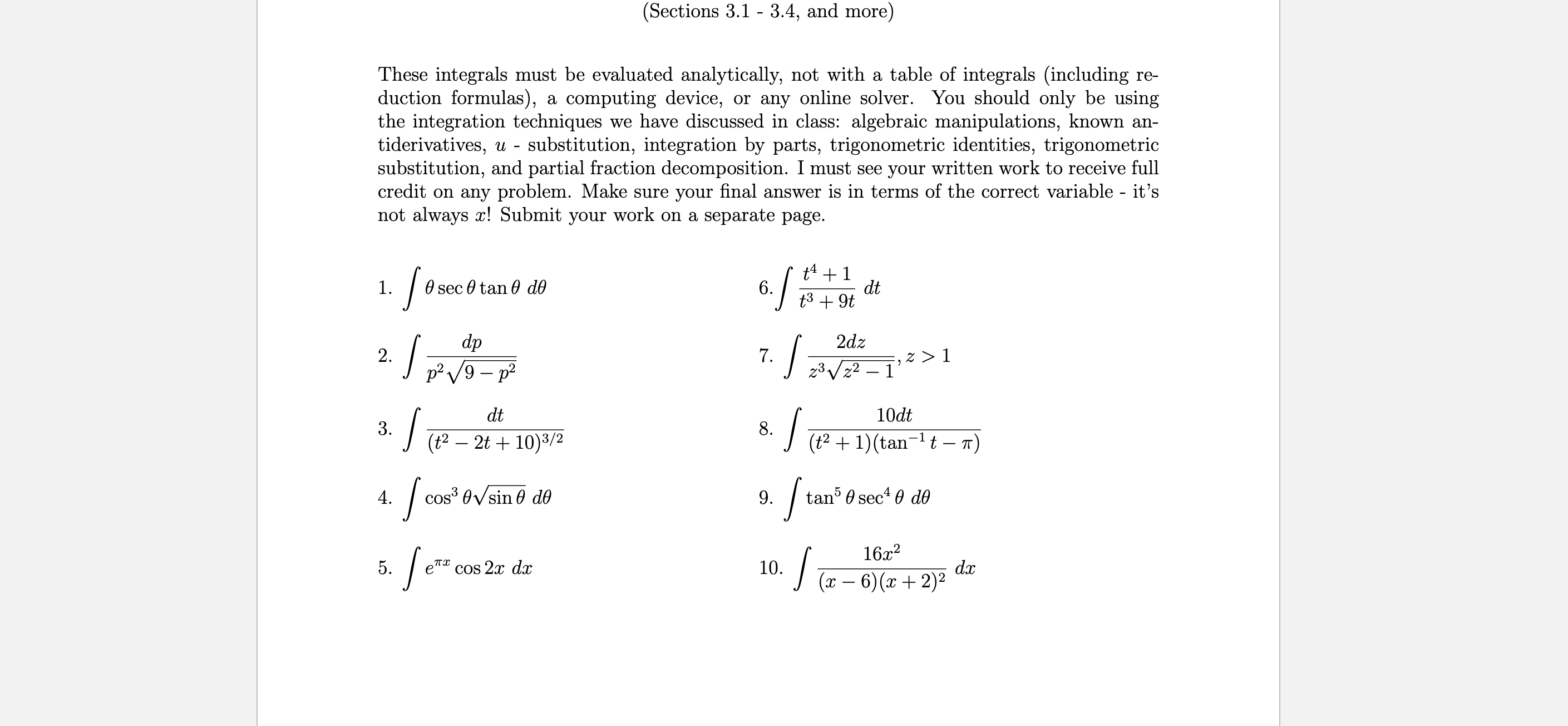 Solved (Sections 3.1 - 3.4, ﻿and more)These integrals must | Chegg.com