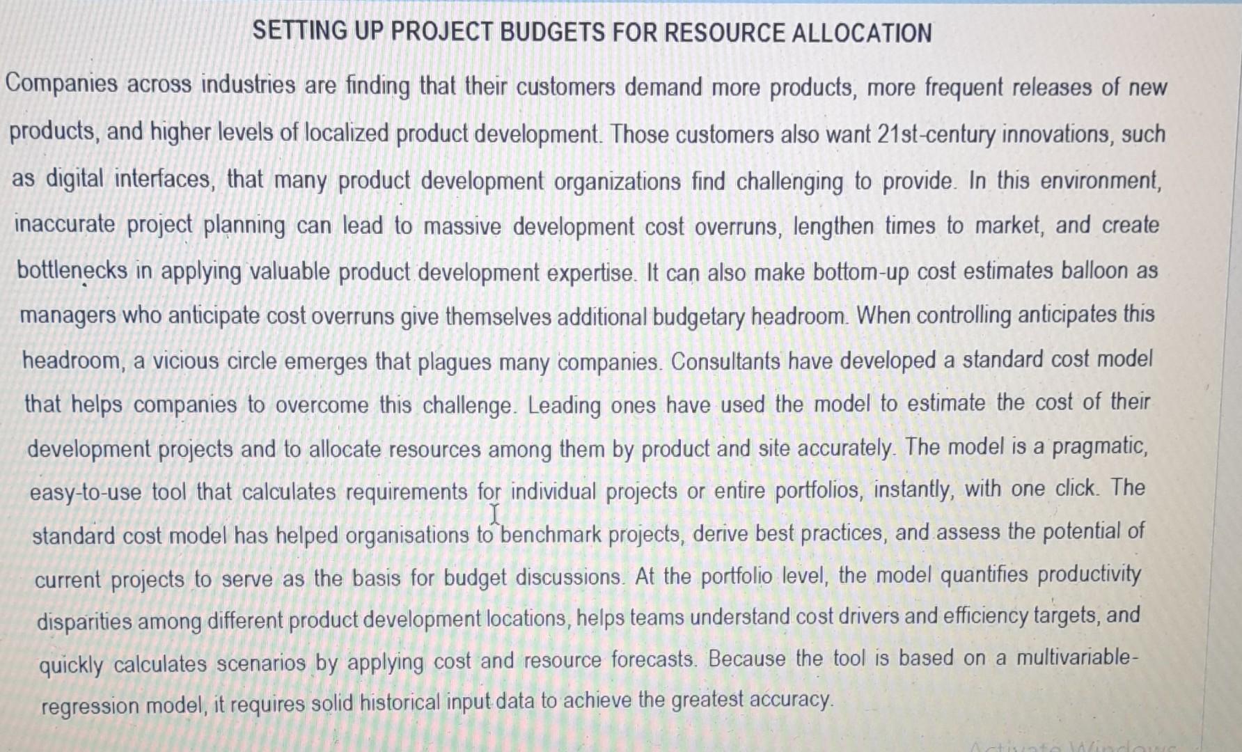 Solved SETTING UP PROJECT BUDGETS FOR RESOURCE ALLOCATION | Chegg.com