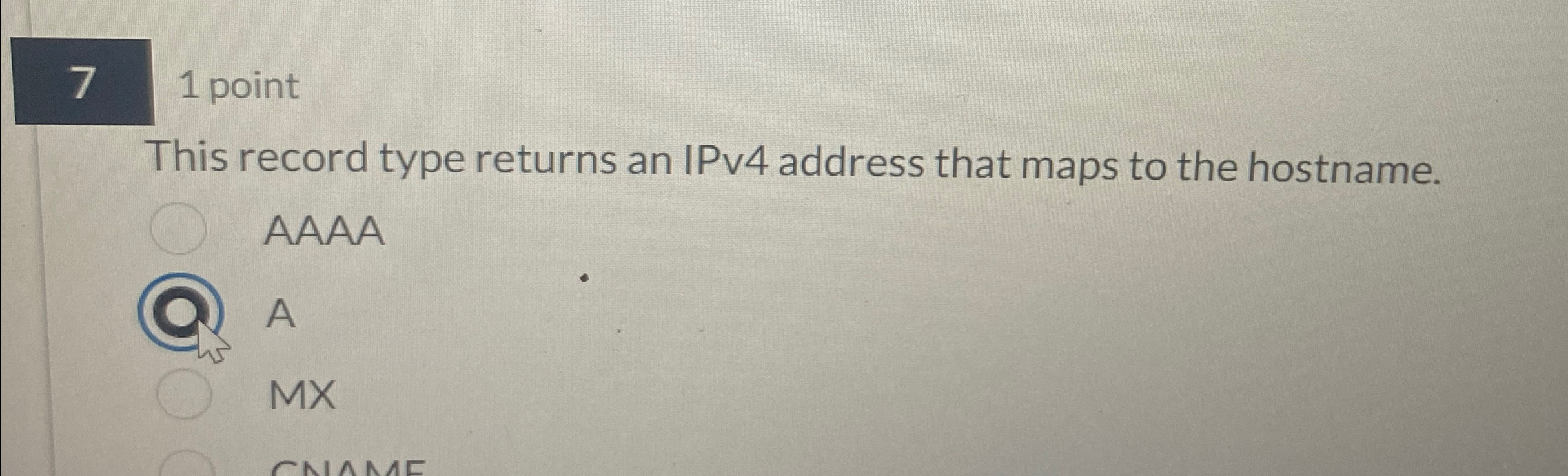 Solved 7,1 ﻿pointThis record type returns an IPv4 ﻿address | Chegg.com