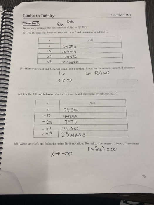 Solved Section 2.1 Limits to Infinity Exercise 3 Cole Gole | Chegg.com