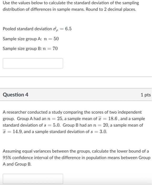 Solved Use the values below to calculate the standard | Chegg.com
