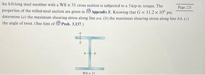 Solved An 8-ft-long steel member with a W8 ×31 cross section | Chegg.com