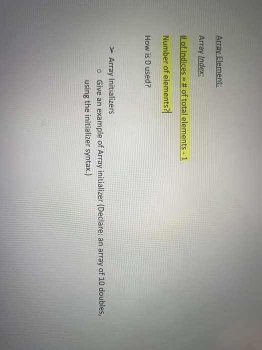 Solved Array Element: Array Index: # of Indices = # of total | Chegg.com
