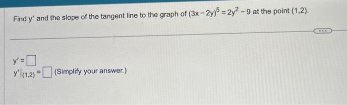 Solved Find y′ and the slope of the tangent line to the | Chegg.com