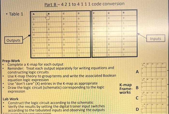 Solved Part A - 4111 to 421 code conversion - Table 1 Part | Chegg.com