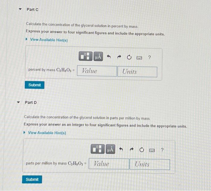 Solved A 2300×10−2M solution of glycerol (C3H3O3) in water | Chegg.com