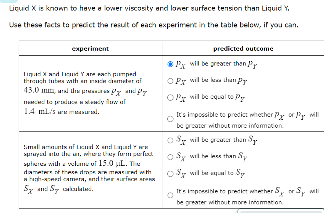 Solved Liquid x ﻿is known to have a lower viscosity and | Chegg.com