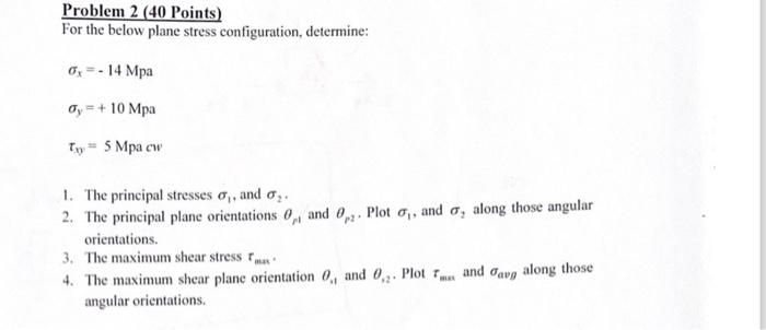 Solved Problem 2 (40 Points) For the below plane stress | Chegg.com