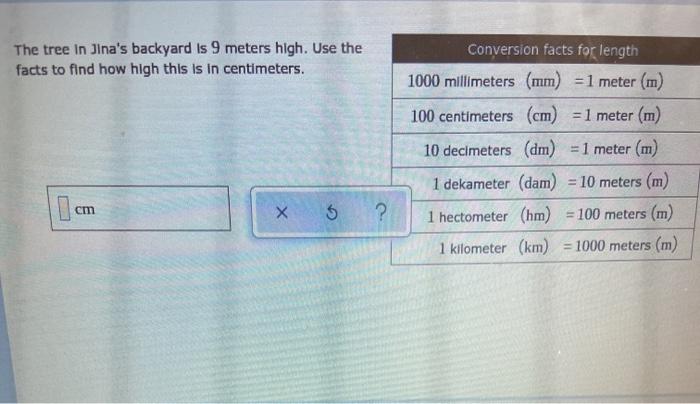Solved The tree in Jina's backyard is 9 meters high. Use the | Chegg.com