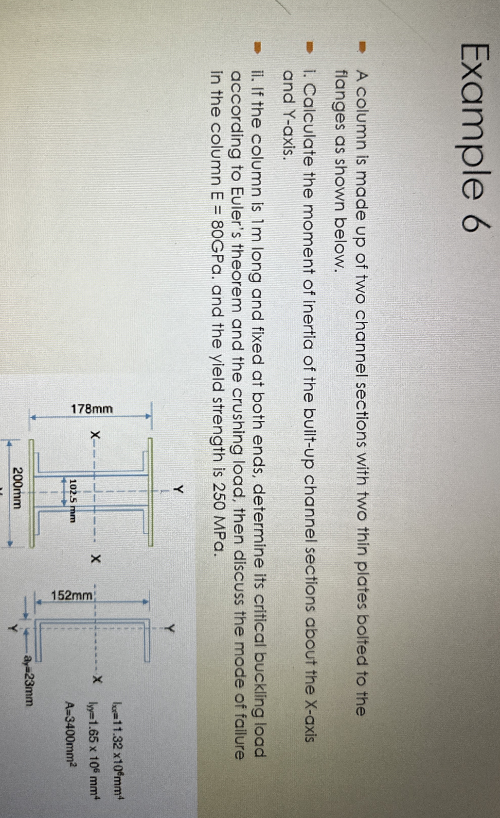 Solved by an EXPERT Example 6A column is made up of two channel sections | Chegg.com