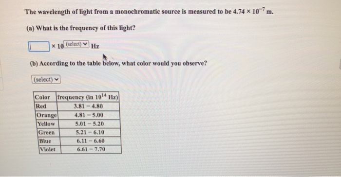 Solved The wavelength of light from a monochromatic source | Chegg.com