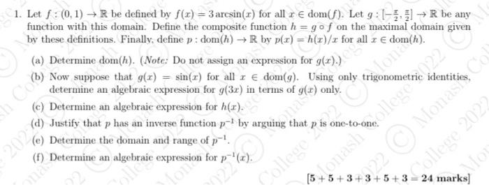 Solved 1 Let F 0 1 →r Be Defined By F X 3arcsin X For