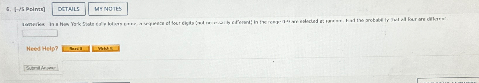 Solved [-/5 ﻿Points]Lotteries In a New York State daily | Chegg.com