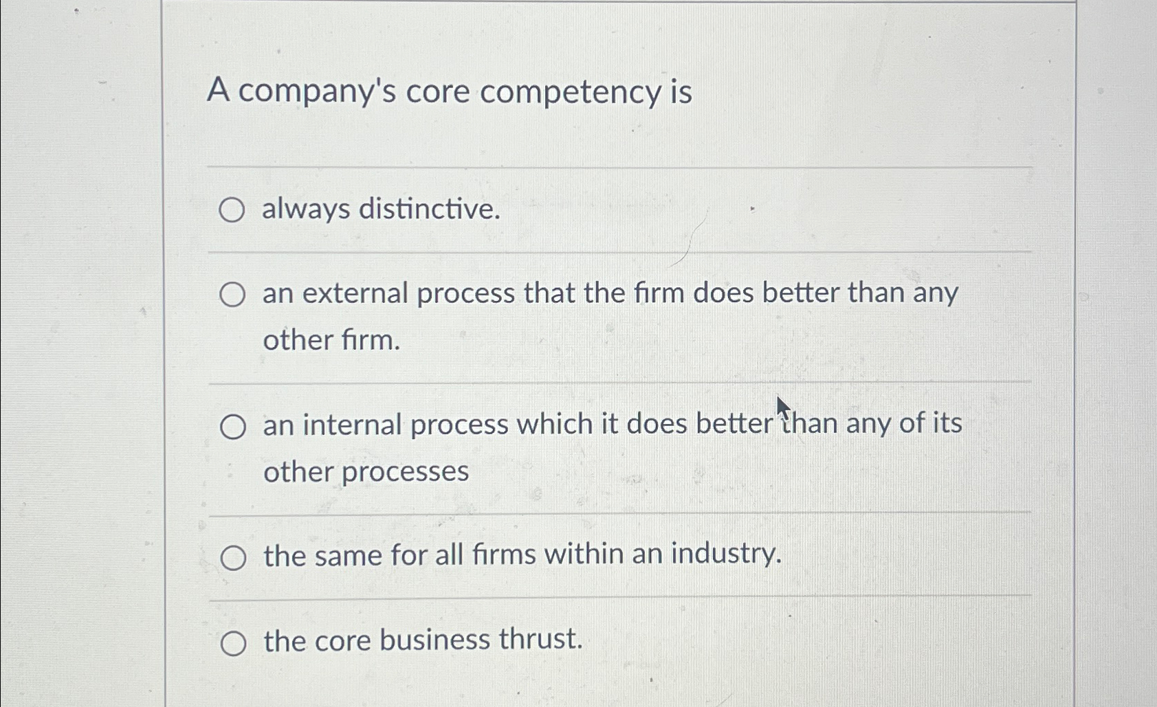 Solved A company's core competency isalways distinctive.an | Chegg.com