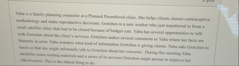 Solved Yaba is a family planning counselor at a Planned | Chegg.com