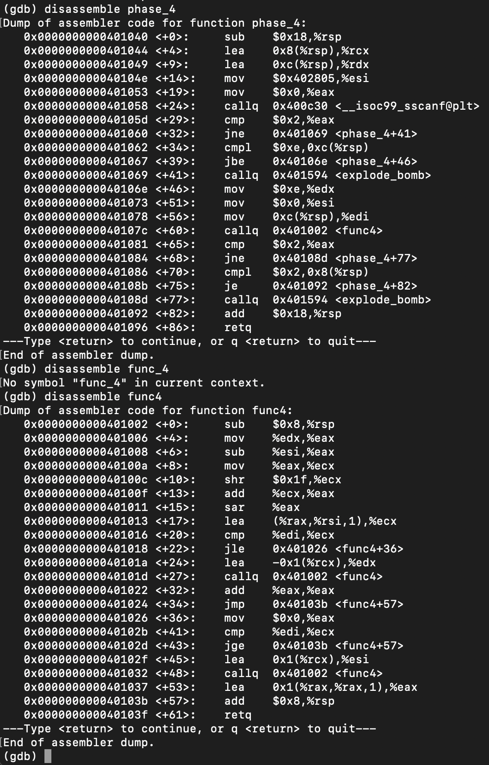 Solved This is phase 4 ﻿of the binary bomb lab. The function | Chegg.com