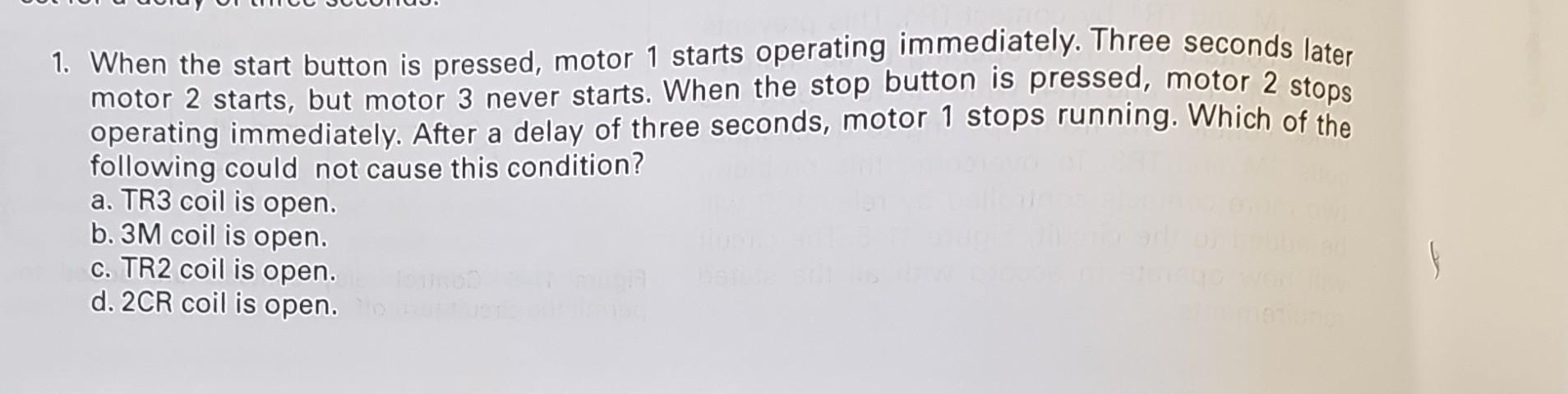 Solved 1. When the start button is pressed, motor 1 starts | Chegg.com
