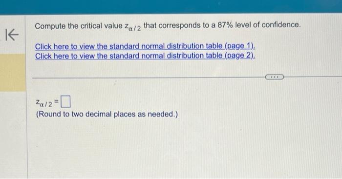 Solved Compute the critical value zα/2 that corresponds to a | Chegg.com