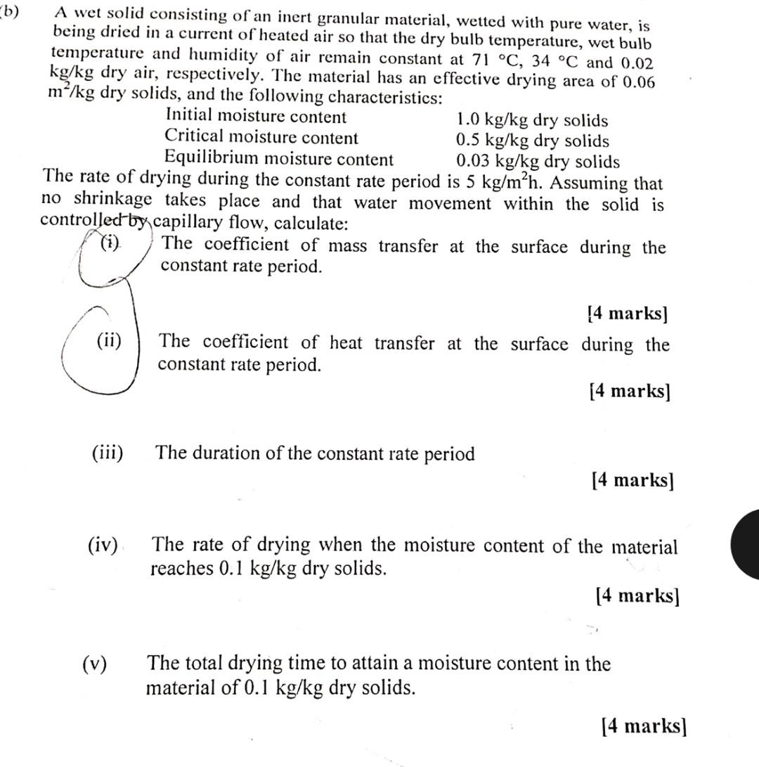 Solved A wet solid consisting of an inert granular material, | Chegg.com