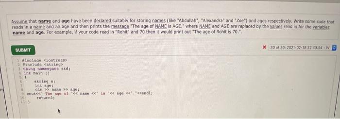 Solved Assume that name and age have been declared suitably | Chegg.com
